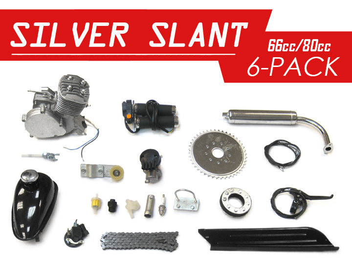 Silver Slant 66cc/80cc Bicycle Engine Kit - 6 Pack – Kingsmotorbikes.com